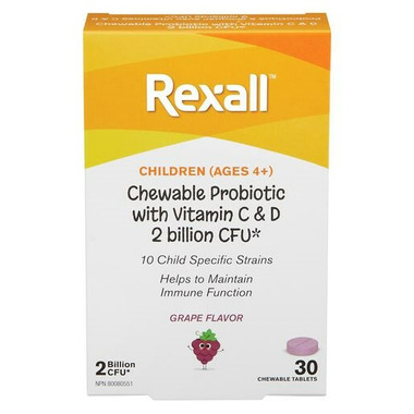 Buy Rexall Children Chewable Probiotic with C&D 10 Strains 2 Billion ...