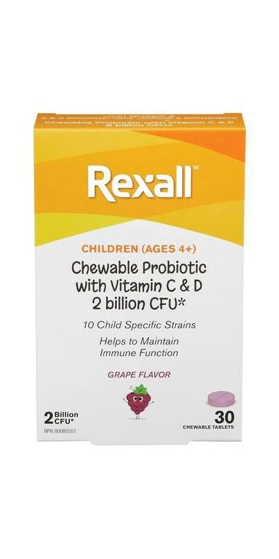 Buy Rexall Children Chewable Probiotic with C&D 10 Strains 2 Billion ...