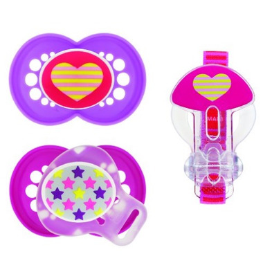 Buy Mam Silicone Trends Pacifier With Clip Pink and Purple Print at ...