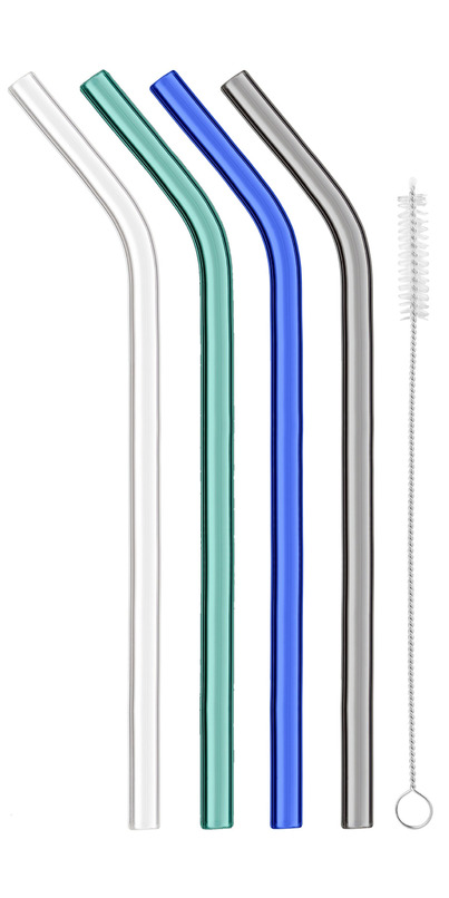 Buy Final Touch Reusable Glass Straws Set Clear, Teal, Blue & Grey at ...