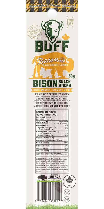Buy Buff Bison Snack Stick Bacon Burger at Well.ca | Free Shipping $35 ...