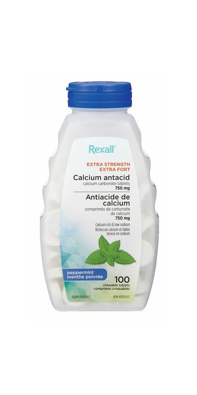 Buy Rexall Extra Strength Calcium Antacid Peppermint Chewable 750mg at ...