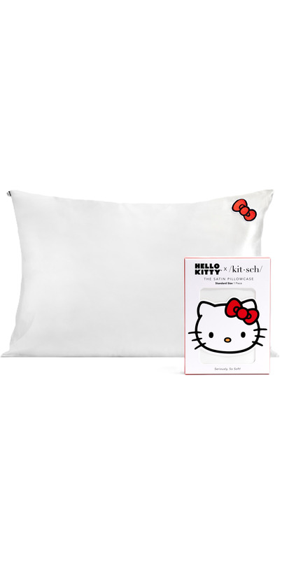 Buy Kitsch x Hello Kitty Satin Pillowcase Solid Ivory Kitty Bow at Well ...