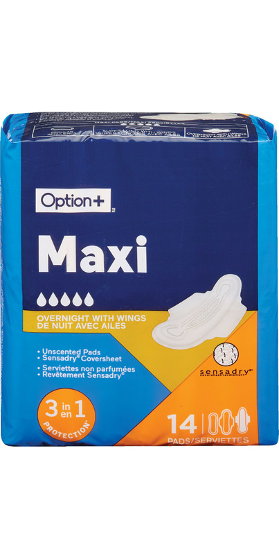 Buy Option+ Maxi Pads Overnight with Wings at Well.ca | Free Shipping ...