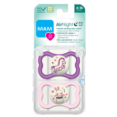 Buy MAM Glow in the Dark AirNight Pacifiers Set Pink & Purple at Well ...