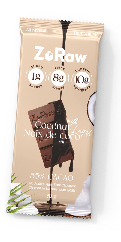 Achetez ZoRaw Chocolat au lait de coco 55% cacao avec protéines chez ...