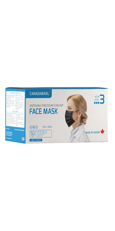 Buy CANADAMASQ Disposable Procedure Earloop Face Mask Adult Large Black ...